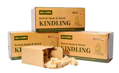 3 Boxes of Maxchips Kindling Wood, Kiln Dried and 1 Box of Firelighters (delivery Included)