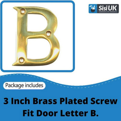 3" Brass Door Letter B Screw On Weatherproof House Letter with Fixing ...