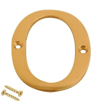 3" Brass Door Number 0 Polished Screw On Front Door Numeral with Fixing ...