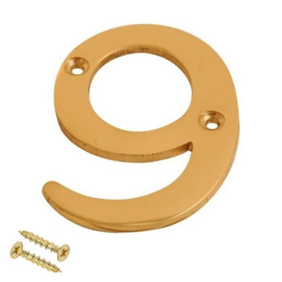 3" Brass Door Number 9 Weatherproof Screw On House Numeral with ...