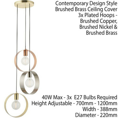 3 Bulb Multi Light Hanging Ceiling Pendant Brushed Copper Nickel ...