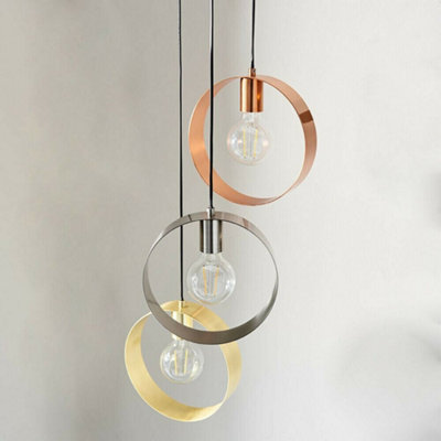 3 Bulb Multi Light Hanging Ceiling Pendant Brushed Copper Nickel ...