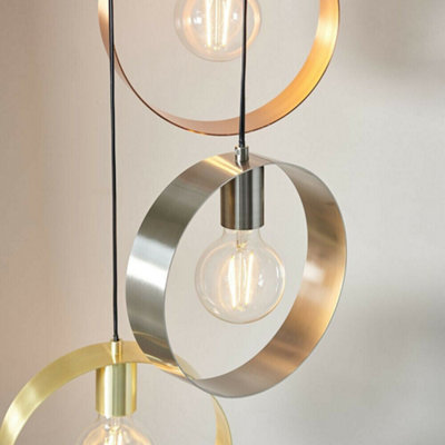 3 Bulb Multi Light Hanging Ceiling Pendant Brushed Copper Nickel ...