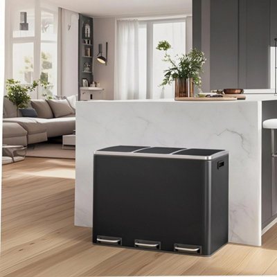 3-Compartment Kitchen Rubbish Bin, 3 x 18 L, for Recycling and Waste ...