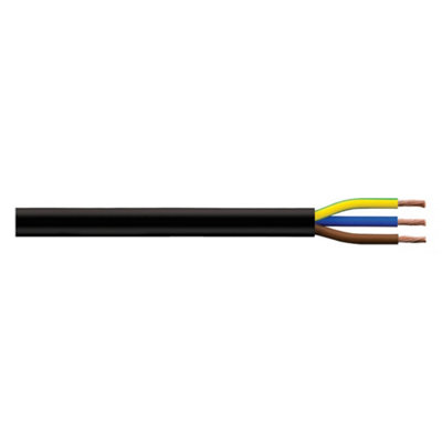3 Core 1.5mm Black Round Outdoor Cable Wire 2 Meters