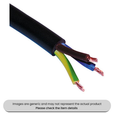 3 Core Mains Black Rubber 0.75MM² and 30M Length Cable Pack Qty 1