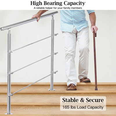 3 Crossbars Silver Floor Mount Stainless Steel Handrail for Outdoor ...