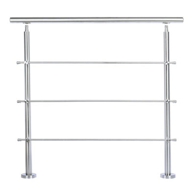 3 Crossbars Silver Floor Mount Stainless Steel Stair Railing Handrail ...