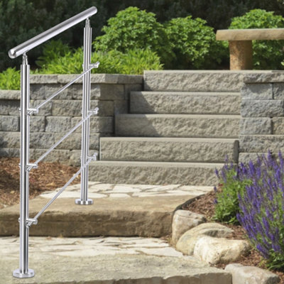 3 Crossbars Silver Floor Mount Stainless Steel Stair Railing Handrail ...