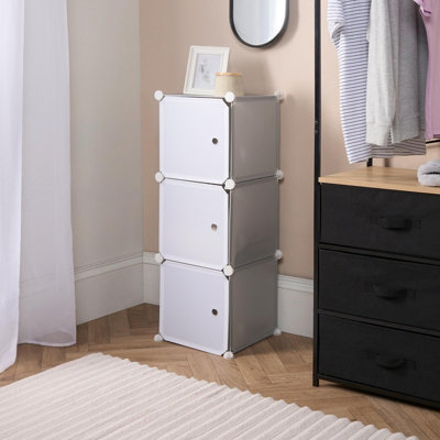 3 Cube Storage Tower Organiser Modern Space Saving Toy Shoe Unit Boxes