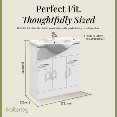 3 Door 2 Drawer Bathroom Vanity Basin Unit with Round Basin - 750mm ...