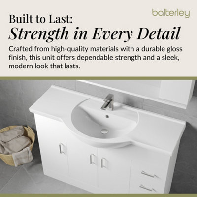 3 Door 3 Drawer Vanity Basin Unit with Round Basin - 1200mm - Gloss White