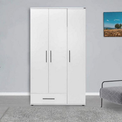 3 Door Triple Combination Wardrobe Matt White Finish