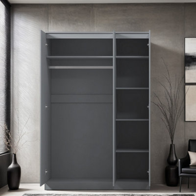 3 Door Triple Wardrobe Large Matt Grey Bedroom Storage Furniture