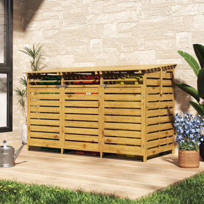 3 Doors Outdoor Garden Spruce Wood Trash Can Storage Shed with Latch 6. ...
