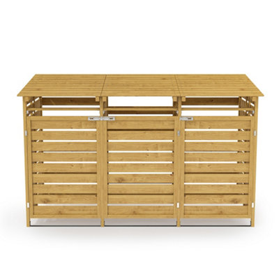3 Doors Outdoor Garden Spruce Wood Trash Can Storage Shed with Latch 6. ...