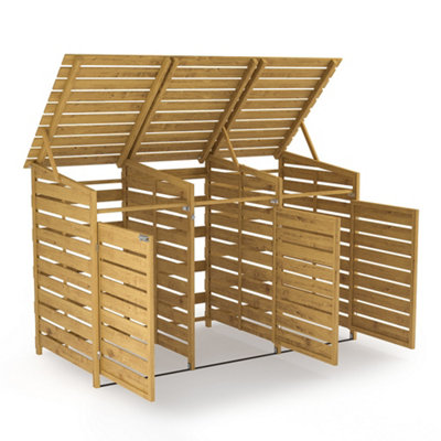 3 Doors Outdoor Garden Spruce Wood Trash Can Storage Shed with Latch 6. ...