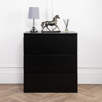 3 Drawer Side Table BLACK Chest of Wooden Drawers
