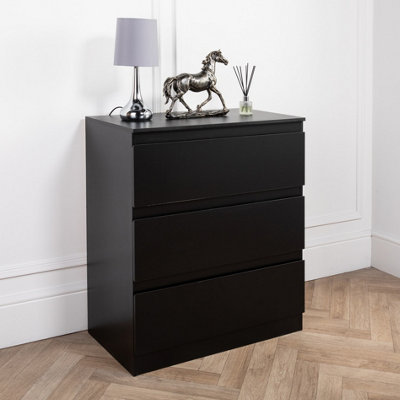 3 Drawer Side Table BLACK Chest of Wooden Drawers