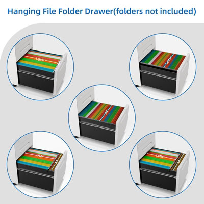 3-Drawers Mobile File Cabinet with Hanging Frame Lockable Vertical Anti ...