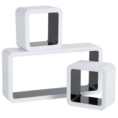 3 floating shelves high-gloss lacquered Lotta - black/white | DIY at B&Q