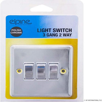 3 Gang 2 Way Chrome Polish Double Light Switch With Fixing Screws Home ...