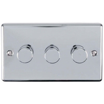 3 Gang 400W 2 Way Rotary Dimmer Switch CHROME Light Dimming Wall Plate ...