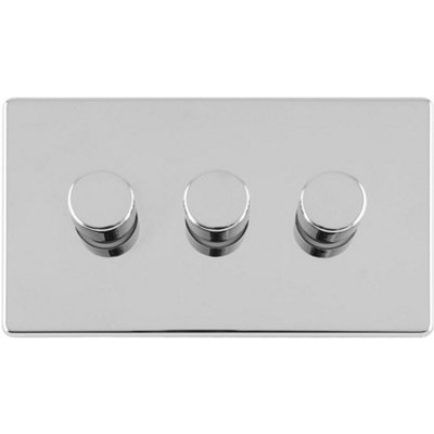 3 Gang Rotary Dimmer Switch 2 Way LED SCREWLESS POLISHED CHROME Light ...