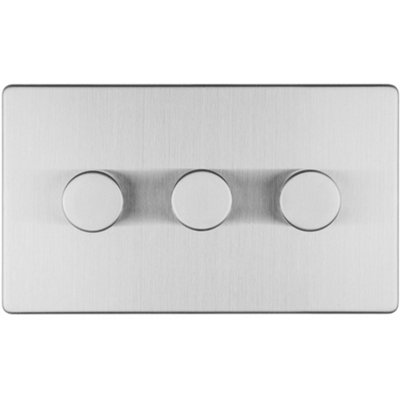 3 Gang Rotary Dimmer Switch 2 Way LED SCREWLESS SATIN STEEL Light ...