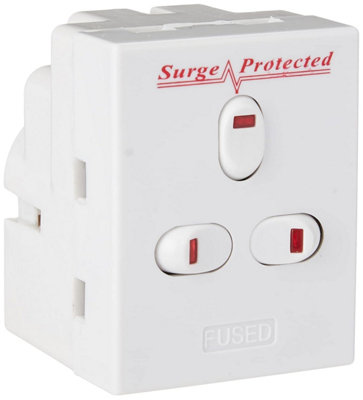 3 Gang Switched Plug Extension Socket Adaptor with Surge Protection ...
