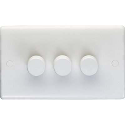 3 Gang Triple 400W LED 2 Way Rotary Dimmer Switch WHITE Light Dimming ...