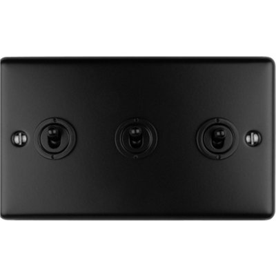3 Gang Triple Retro Toggle Light Switch MATT BLACK 10A 2 Way Lever ...