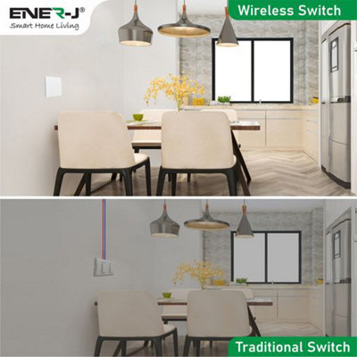 3 Gang Wireless Kinetic Switch, White+Non Dimmable + Wi-Fi 5A RF Receiver