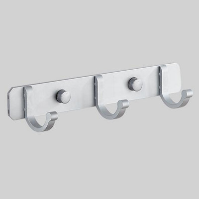 3-Hook Wall Mounted Aluminium Coat & Towel Rail, Heavy Duty Silver Rack