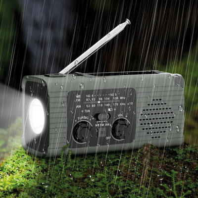 3-in-1 Battery, Solar & Hand Crank Radio with Hand Strap, Adjustable ...