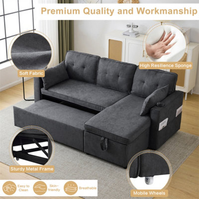 3-in-1 Convertible Sofa Bed with Internal Storage Chaise, L Shaped ...