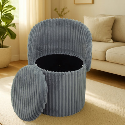 3-in-1 Harp Ribbed Ottoman Storage Stool Elegant Grey Multipurpose Seat ...