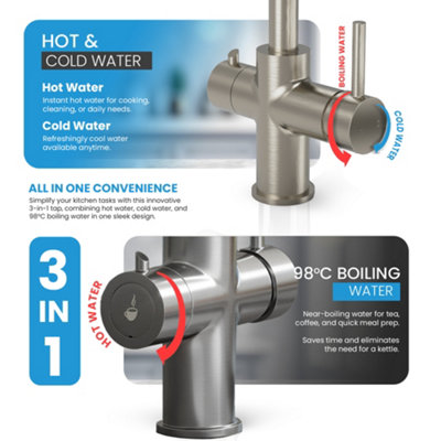 3 in 1 Instant Boiling Water Tap, 2.4L Boiler Unit & Carbon Water ...