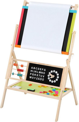 3 in 1 Kids Wooden Easel Blackboard, Whiteboard & Paper Roll Drawing ...