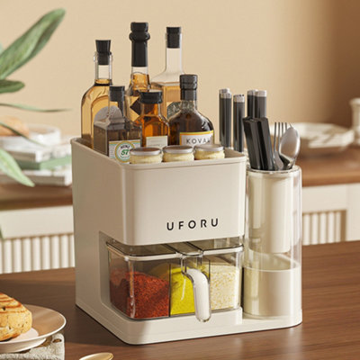 3 in 1 Kitchen Worktop Organizer Seasoning Box Spice Rack Utensil Storage