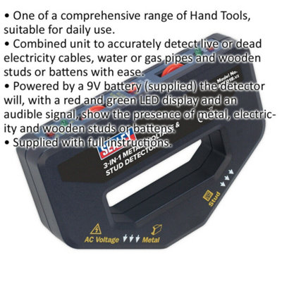 3-in-1 Metal Voltage & Stud Detector Tool - LED Display - 9V Battery ...