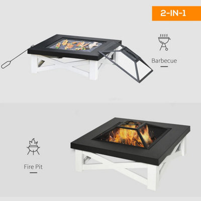 3 in 1 Outdoor Square Outdoor Brazier with BBQ Grill at B&Q