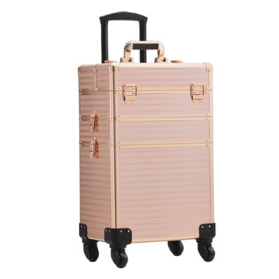 3 in 1 Rose Gold Portable Cosmetic Makeup Train Case, 35 cm W x 25 cm D ...