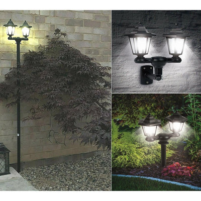 3 in 1 Solar Powered Dual Head Lamp Post, Wall or Pathway Light ...