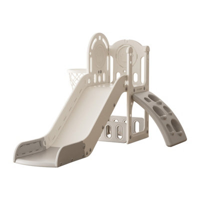 3-in-1 Toddler Slide Play Set HDPE Freestanding Slide, Grey&White