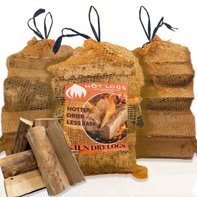3 Large Nets Kiln Dried Fire Logs, 3x Bags For Wood Burners, Stoves ...