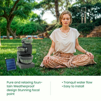 3-layer Bowl-shaped Solar Powered Cascading Water Feature Garden ...