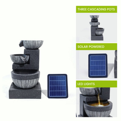 3-layer Bowl-shaped Solar Powered Cascading Water Feature Garden ...
