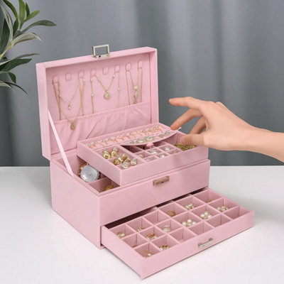 3 Layer Pink Jewellery Box and Organizer - Pink