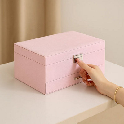 3 Layer Pink Jewellery Box and Organizer - Pink